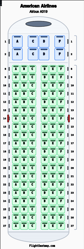 American Airlines Airbus A319 Seat Map & Seating | Flight Seatmap