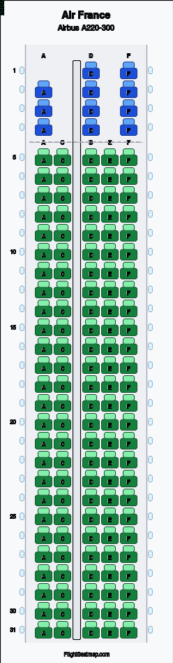 Air France Airbus A220-300 Seat Map & Seating Chart | Flight Seatmap