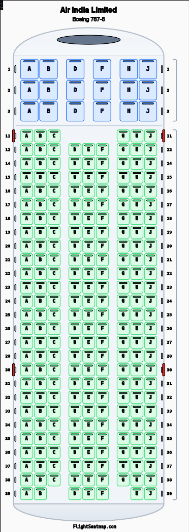 AI132 Seat Map - Air India Limited London to | Flight Seatmap