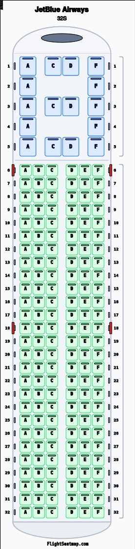 JetBlue Airways 32S Seat Map & Seating Chart | Flight Seatmap