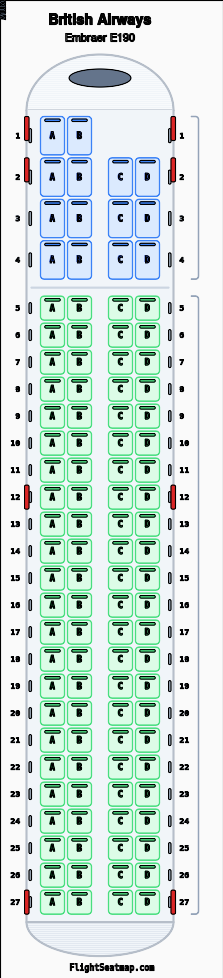 British Airways Embraer E190 Seat Map & Seating Chart | Flight Seatmap