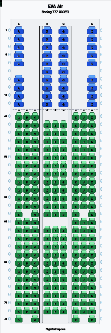 EVA Air Boeing 777-300ER（2舱位）座位图 | Flight Seatmap