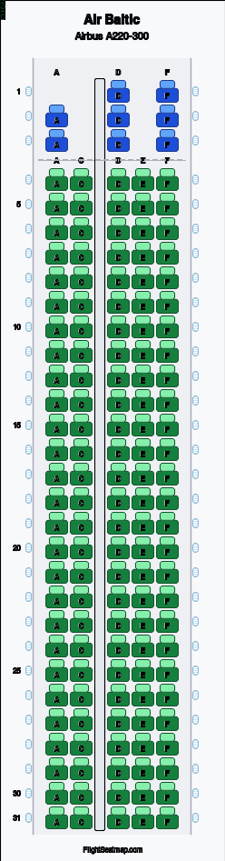 Air Baltic Airbus A220-300 Seat Map & Seating Chart | Flight Seatmap