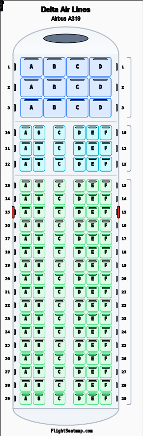 Delta Air Lines - Airbus A319 Seat Map & Seating | Flight Seatmap
