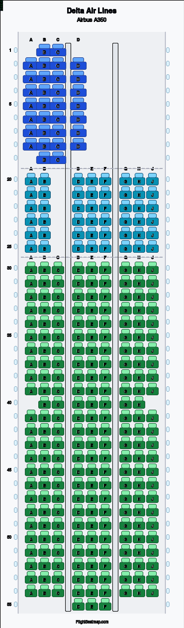Delta Air Lines Airbus A350 Seat Map & Seating Chart | Flight Seatmap