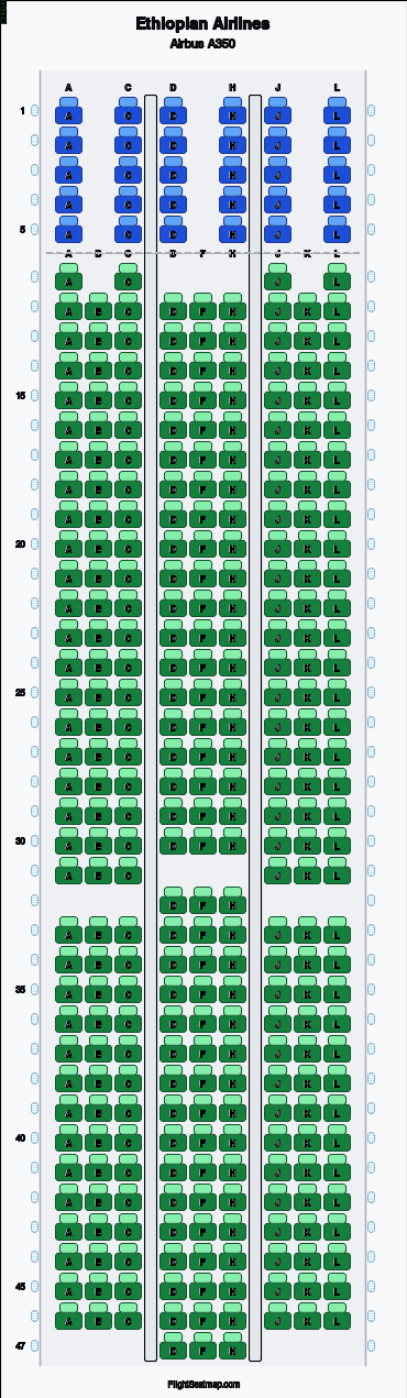 Ethiopian Airlines Airbus A350 Seat Map & Seating | Flight Seatmap