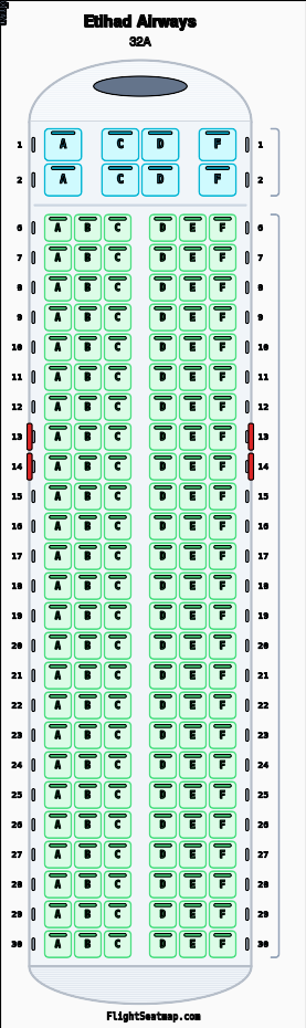 Etihad Airways 32A Seat Map & Seating Chart (2-Class) | Flight Seatmap