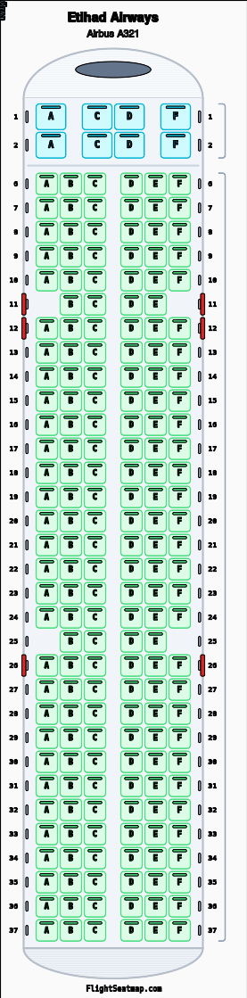 Etihad Airways Airbus A321 Seat Map & Seating Chart | Flight Seatmap