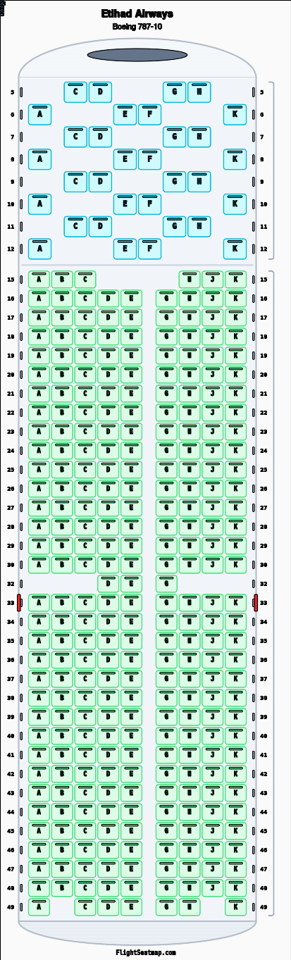 Etihad Airways Boeing 787-10 Seat Map & Seating Chart | Flight Seatmap