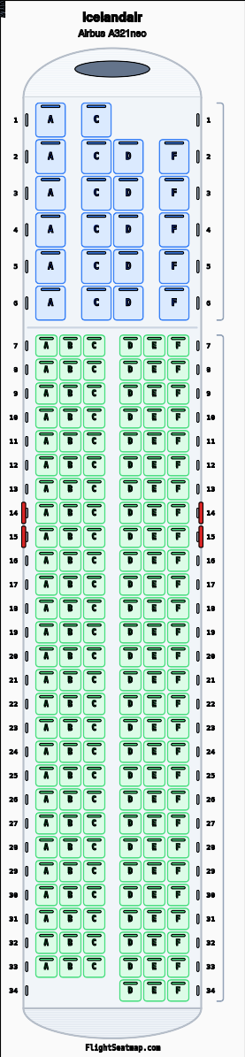 Icelandair Airbus A321neo Seat Map & Seating Chart | Flight Seatmap