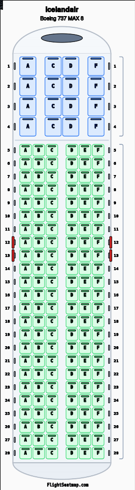 Icelandair Boeing 737 MAX 8 Seat Map & Seating Chart | Flight Seatmap