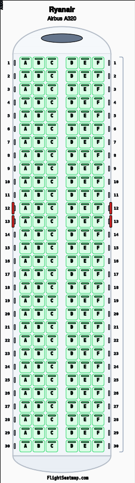 Ryanair - Airbus A320 Seat Map & Seating Chart (1 | Flight Seatmap