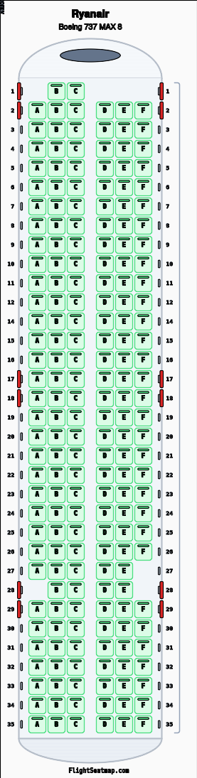 Ryanair Boeing 737 MAX 8 Seat Map & Seating Chart | Flight Seatmap