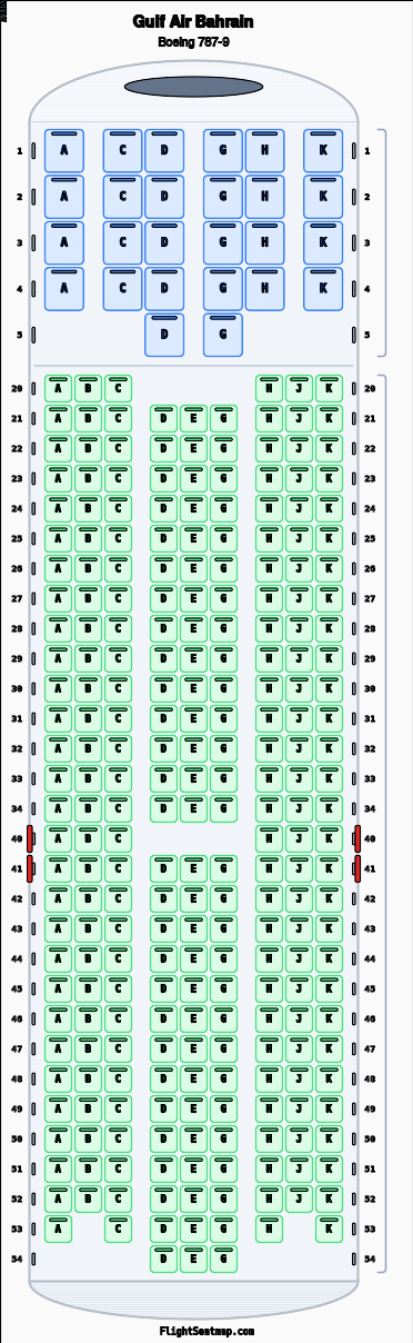 GF2 Seat Map - Gulf Air Bahrain London to Manama | Flight Seatmap
