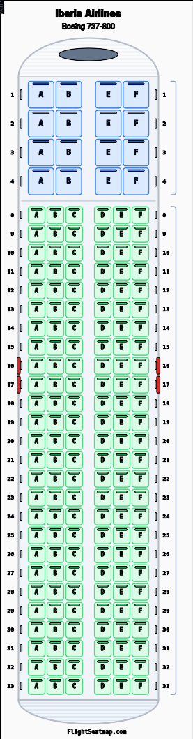 Iberia Airlines Boeing 737-800（2クラス）座席マップ | Flight Seatmap