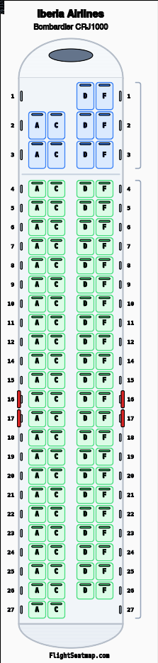 Iberia Airlines Bombardier CRJ1000 Seat Map & Seating | Flight Seatmap