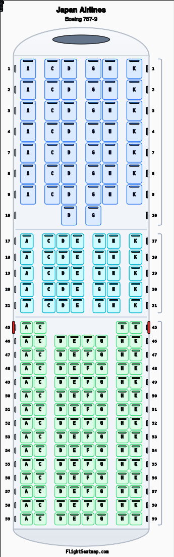 JL7 Seat Map - Japan Airlines Boston to Narita | Flight Seatmap