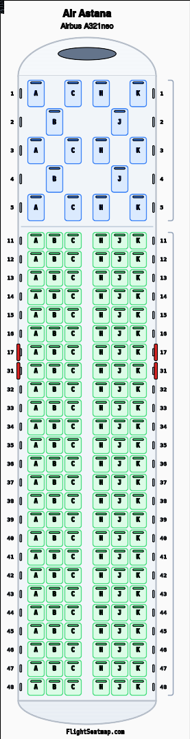 KC268 Seat Map - Air Astana Beijing to Almaty (Airbus | Flight Seatmap