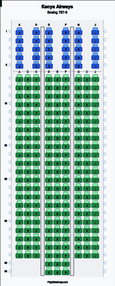 Kenya Airways Boeing 787-8 Seat Map & Seating Chart | Flight Seatmap