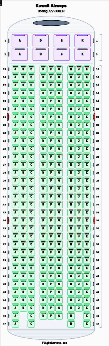 Kuwait Airways Boeing 777-300ER Seat Map & Seating | Flight Seatmap