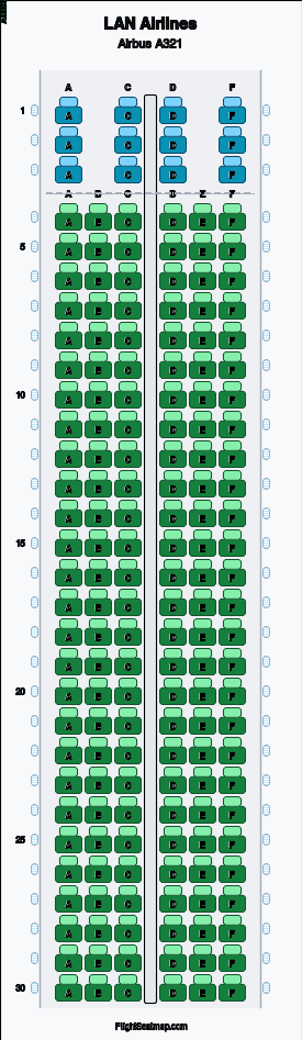 LAN Airlines Airbus A321 Seat Map & Seating Chart | Flight Seatmap