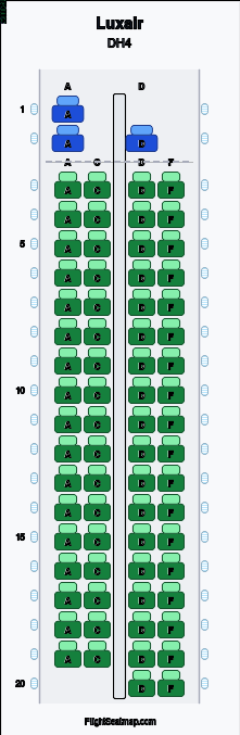 Luxair - DH4 Seat Map & Seating Chart (2 Class) | Flight Seatmap