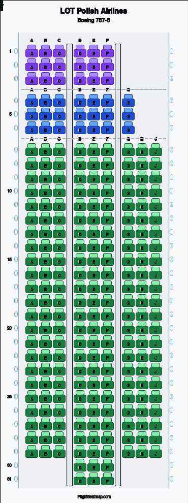 LO3 Seat Map - LOT Polish Airlines Warsaw to Chicago | Flight Seatmap