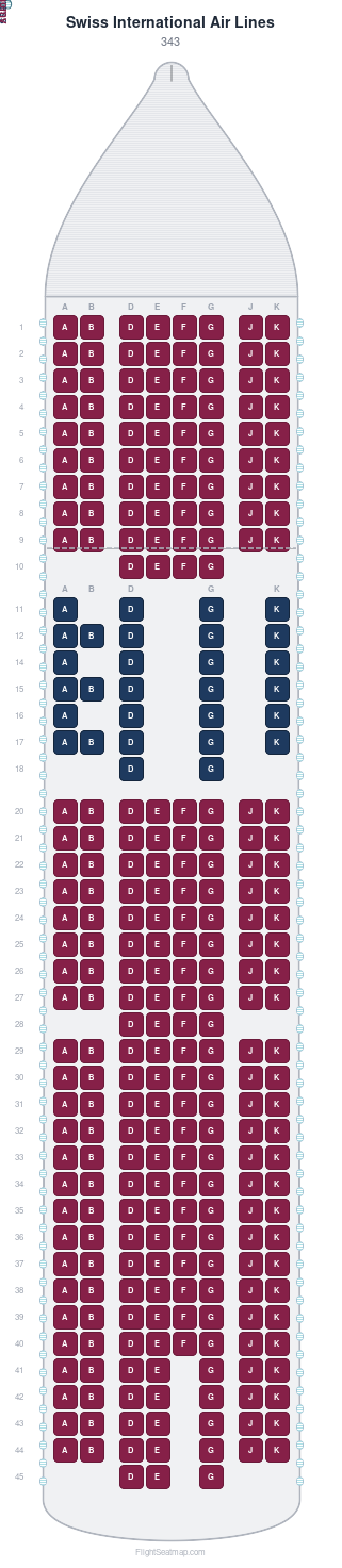 Swiss International Air Lines 343 Seat Map & Seating | Flight Seatmap