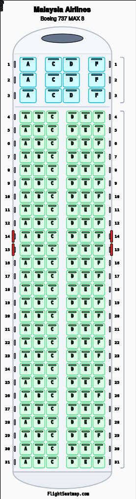 Malaysia Airlines Boeing 737 MAX 8 Seat Map & Seating | Flight Seatmap