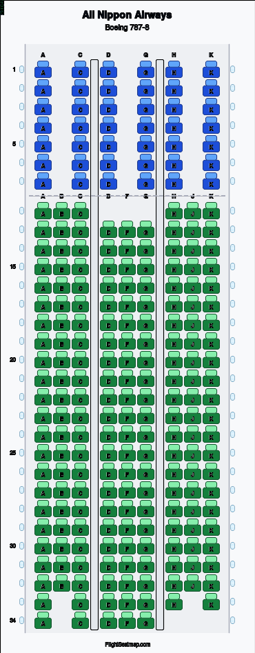NH860 Seat Map - All Nippon Airways Hong Kong to | Flight Seatmap
