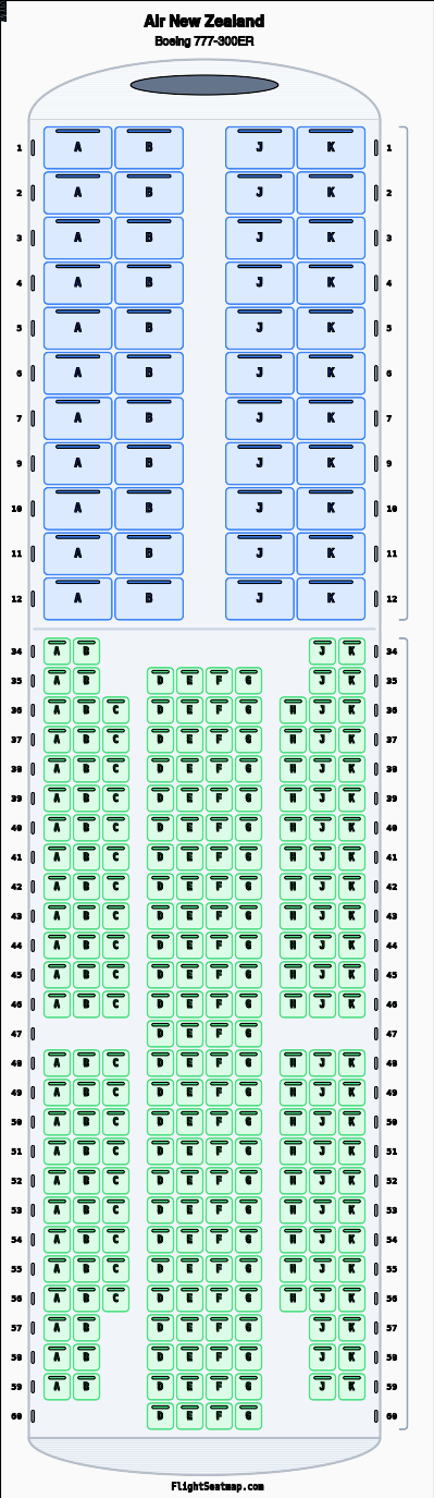 NZ28 Seat Map - Air New Zealand Auckland to Houston | Flight Seatmap