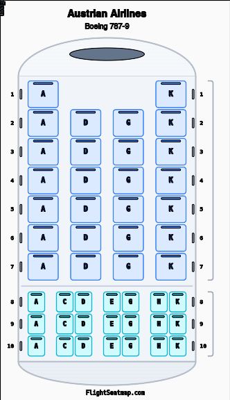 Mapa de Assentos Austrian Airlines Boeing 787-9 (2 | Flight Seatmap