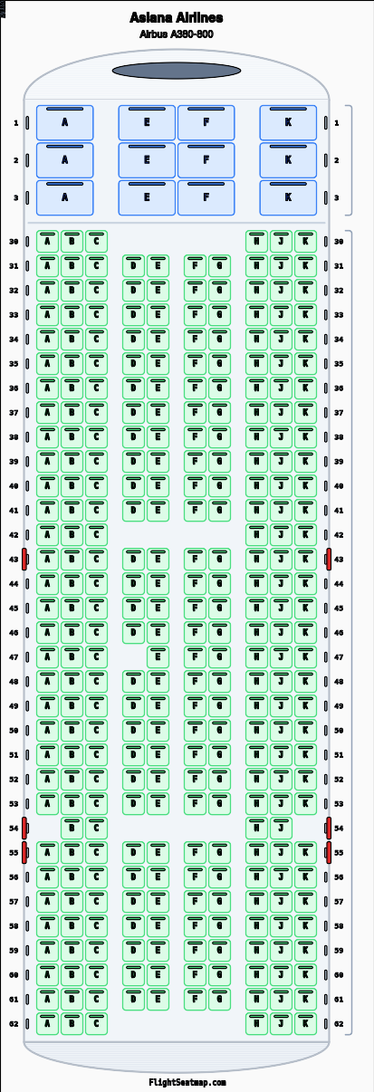Asiana Airlines Airbus A380-800 Seat Map & Seating | Flight Seatmap