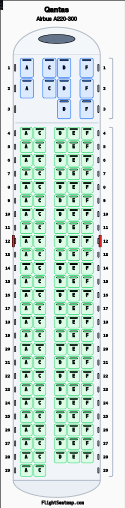 Qantas Airbus A220-300 Seat Map & Seating Chart | Flight Seatmap