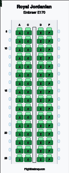 Royal Jordanian Embraer E170 Seat Map & Seating Chart | Flight Seatmap