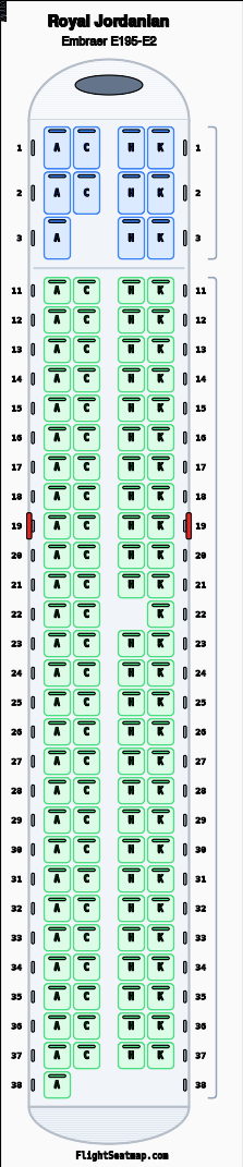Royal Jordanian Embraer E195-E2 (2 Sınıf) Koltuk | Flight Seatmap