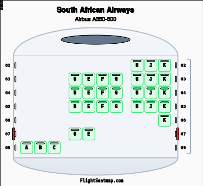 South African Airways Airbus A380-800 (1-klasse) | Flight Seatmap