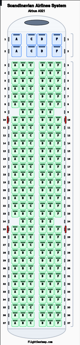 Scandinavian Airlines System Airbus A321 Seat Map & | Flight Seatmap