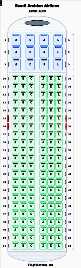 Saudi Arabian Airlines Airbus A320 Seat Map & Seating | Flight Seatmap