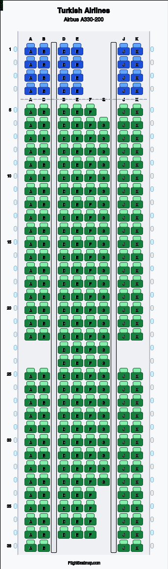 Turkish Airlines Airbus A330-200 Seat Map & Seating | Flight Seatmap