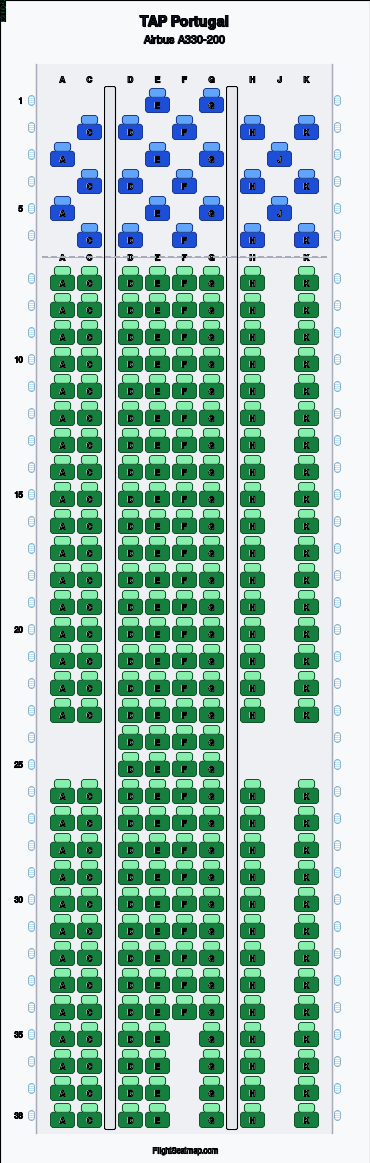 TAP Portugal Airbus A330-200 Seat Map & Seating Chart | Flight Seatmap