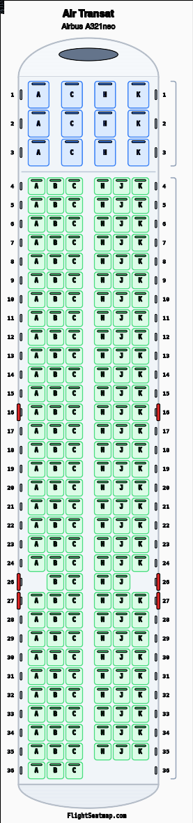 Air Transat Airbus A321neo Seat Map & Seating Chart | Flight Seatmap