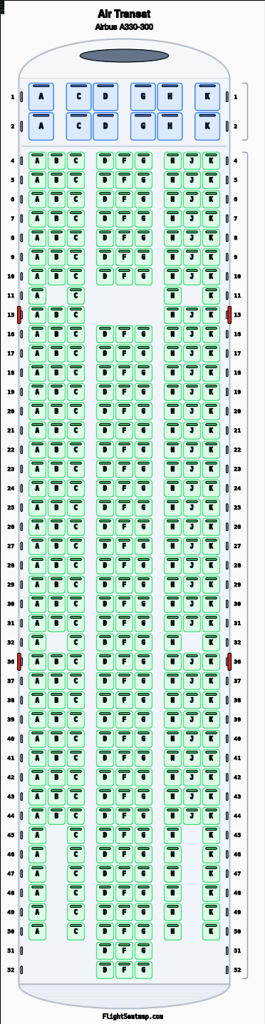 Air Transat Airbus A330-300 Seat Map & Seating Chart | Flight Seatmap