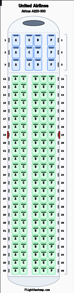United Airlines Airbus A220-300 Seat Map & Seating | Flight Seatmap
