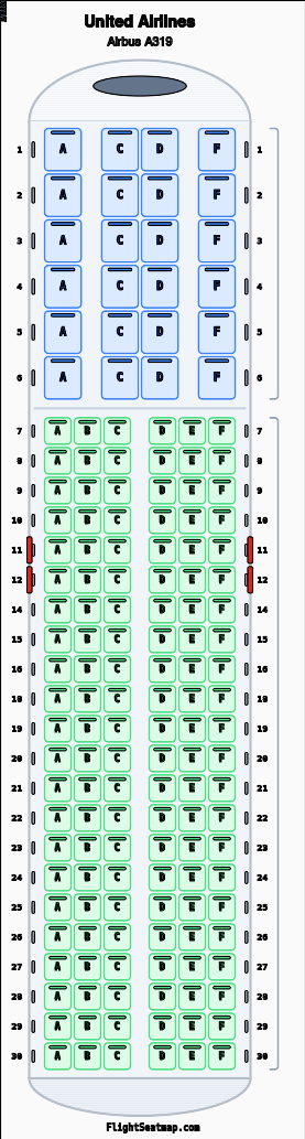 United Airlines Airbus A319 Seat Map & Seating Chart | Flight Seatmap