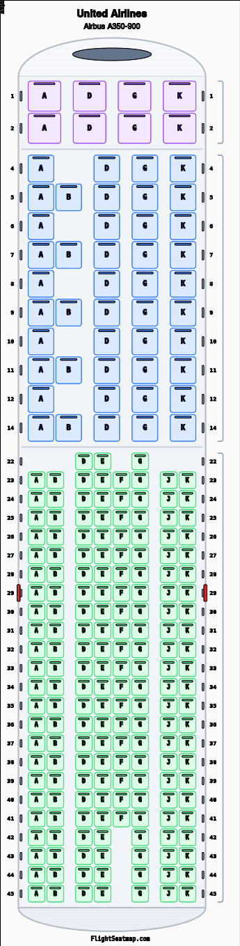 United Airlines Airbus A350-900 Seat Map & Seating | Flight Seatmap
