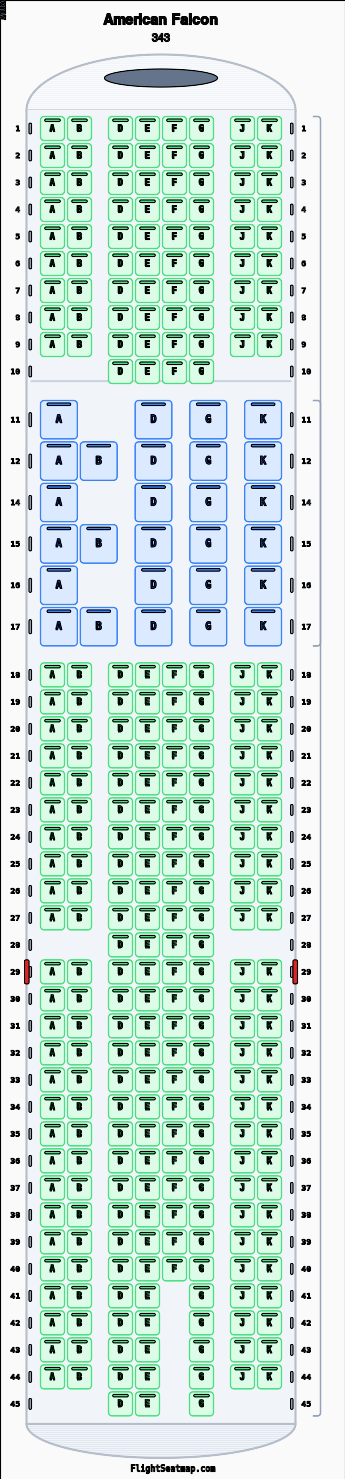 American Falcon 343 Seat Map & Seating Chart | Flight Seatmap