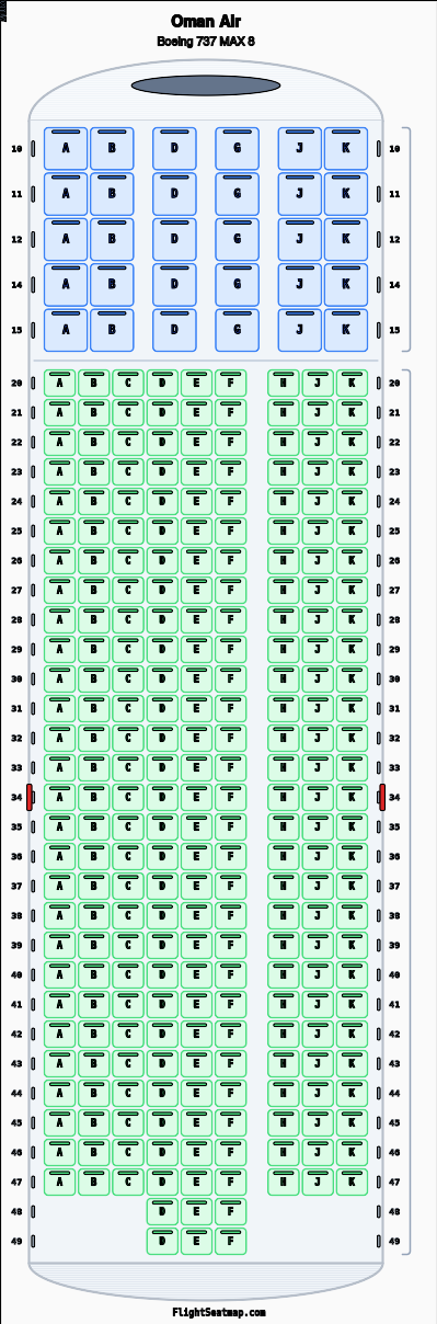WY822 Seat Map - Oman Air Sepang to Muscat (Boeing | Flight Seatmap